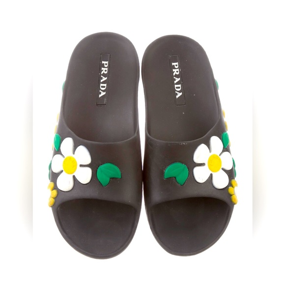 Prada | Shoes | Prada Black Rubber Slide Sandals | Poshmark
